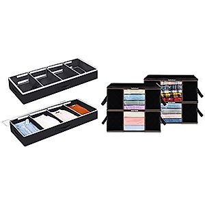 Lifewit 2 Pack Under Bed Storage Containers, Bundle with 4 Pack 35L Clothes Storage Bags, Black