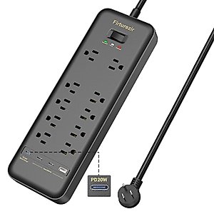 20W USB C Power Strip, Surge Protector Power Strip with 10 Outlets 3 USB C Ports and 1 USB Port Charging for iPhone 14/13 Series, 10 ft Extension Cord for Dorm Rooms,Home, Gift for Mother's Day