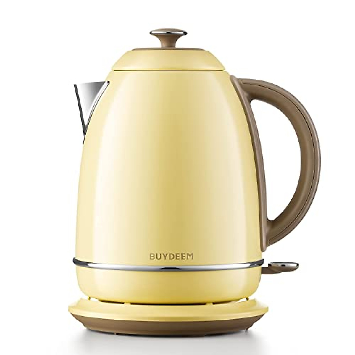 BUYDEEM K640 Stainless Steel Electric Tea Kettle with Auto Shut-Off and Boil Dry Protection, 1.7 Liter Cordless Hot Water Boiler with Swivel Base, 1440W, Mellow Yellow