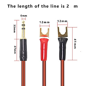 XMSJSIY 6.35mm 1/4 TRS to Y Spade Plug Speaker Cable,6.35mm Male Mono to U Fork Spade Plug Audio Cable OFC HiFi Speaker Wire(2 Y Plug) for DJ Application Subwoofer Guitars Headphone Jack Mixer -2m
