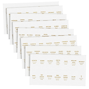 140 Pieces Gold Spice Jar Labels, Minimalist Preprinted All Caps Text on White Stickers for Seasonings, Herbs, Kitchen Organization (Water Resistant)