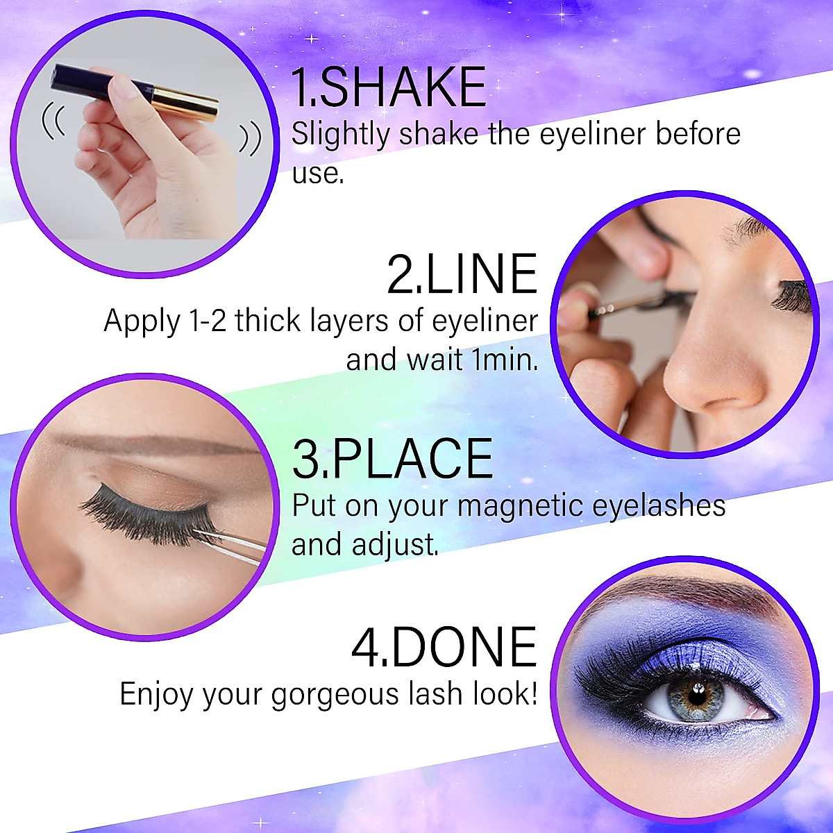 EARLLER Magnetic Eyelashes with Eyeliner Kit,10 Pairs Natural Look False Lashes with Applicator - Easy to Apply and No Glue Needed, 3D & 5D Reusable Short and Long Eyelashes Set