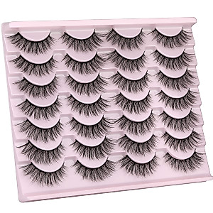 False Eyelashes 14mm Faux 3D Mink Lashes Natural Look Fluffy Cat Eye Wispy Lashes Pack by Kiromiro, 14 Pairs