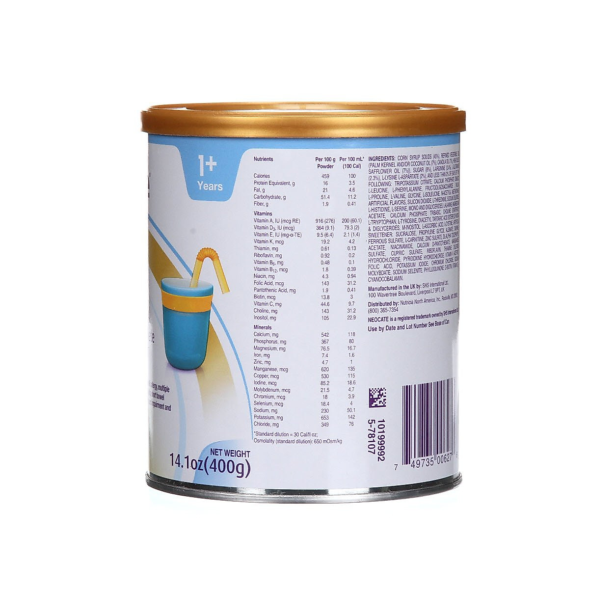 Neocate Junior with Prebiotics, Vanilla, 14.1 oz / 400 g (Case of 4 cans)