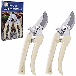 BUGUI Bypass Garden Pruning Shears - 2 Pack, Ultra Lightweight Hand Pruners Make Cut Smooth & Clean, Professional Gardening Scissors for Cutting Live Flowers, Plants, Light Branches.