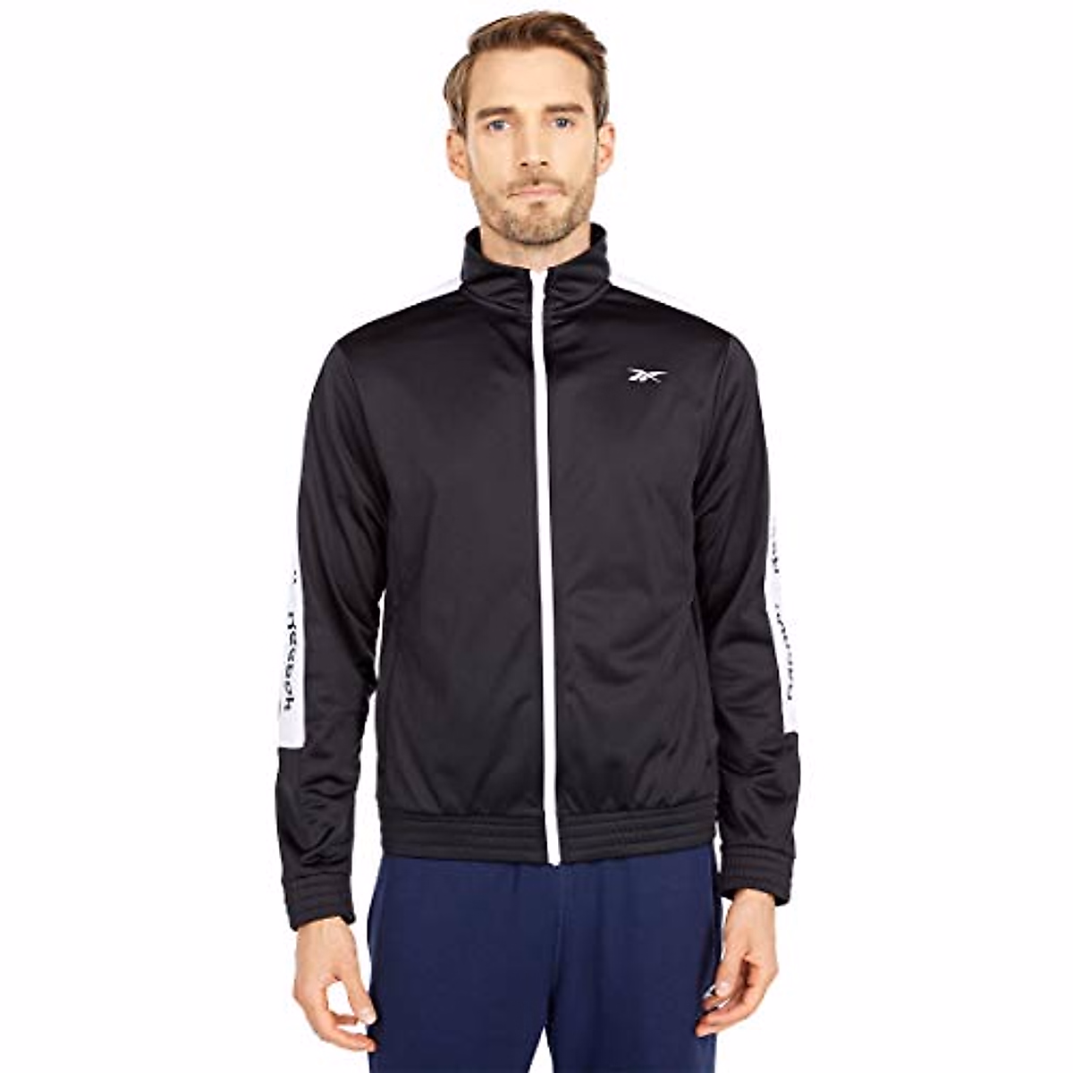 Reebok Men's Training Essentials Full Zip Linear Logo Track Jacket, Black/White, 2XL