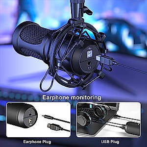 Aokeo USB Condenser Microphone, 192kHZ/24bit Professional PC Streaming Podcast Cardioid Microphone Kit with Boom Arm, Shock Mount, Pop Filter, for Recording, Gaming, YouTube,Meeting, Discord