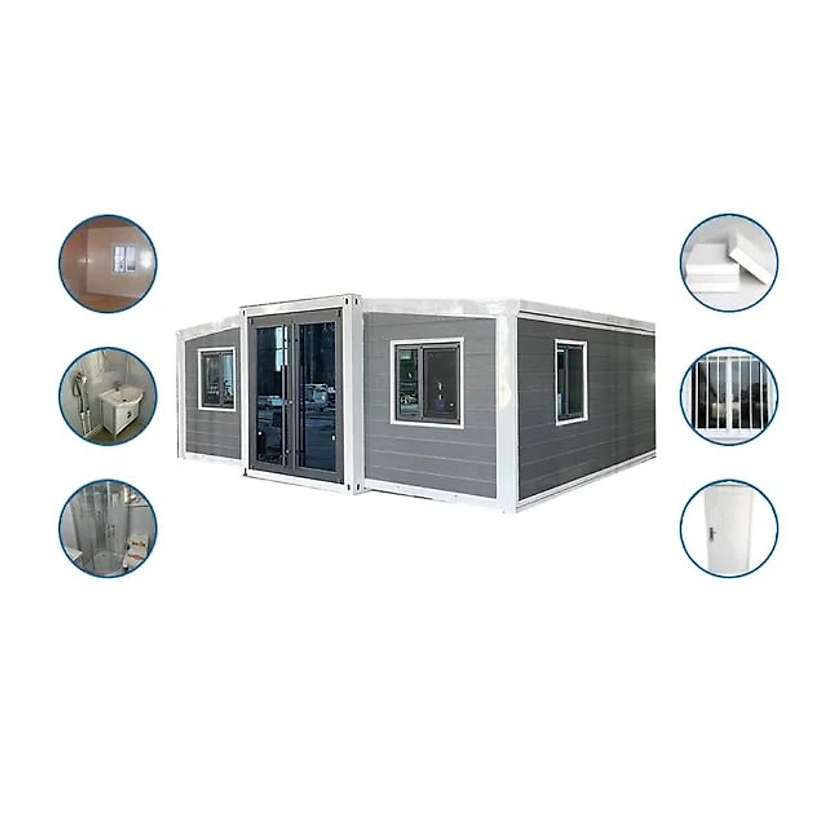 Generic Portable Folding House Container Tiny Homes prefab Home with Toilet, Sink, Shower, Folding Rooms Cabinets, Windows,., Customize