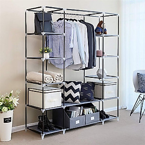 Homemain Wardrobe Storage Closet Clothes Portable Closet Large Wardrobe Closet Clothes Organizer Portable Closet Organizer Shelf Standing Closet with 9 Shelves, 1 Clothes Hanging Rails