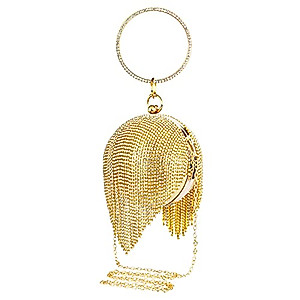 Small Round Ball Evening Clutch Purse, Rhinestone Lady Party Wedding Crossbody Shoulder Bag, Women Ring Handle Handbag (Gold)