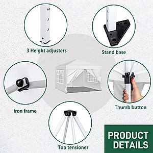 Outvita 10x10ft Ez Pop Up Canopy, Portable Instant Canopy Tent with 4 SideWalls for Outdoor Events, Party, Wedding, Birthday,Graduation