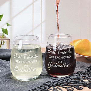 Godmother Gifts, Only The Best Friends Get Promoted To Godmother Stemless Wine Glass for Godmother Women Best Friends Mom Mother's Day Birthday Christmas, Funny Wine Glass from Godchildren
