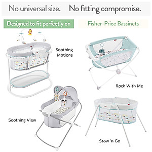 Bassinet Fitted Sheets for Fisher Price Bassinet Soothing Motions, Stow and Go, Rock with Me and Soothing View Bassinet – Snuggly Soft 100% Jersey Cotton – 2 Pack