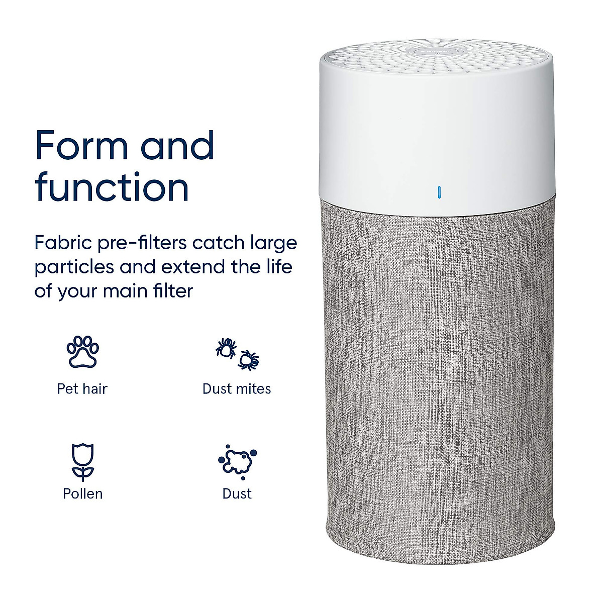 BLUEAIR Blue Pure 411 Auto Light Gray Pre-filter, Washable Fabric Traps Pollen, Pet Hair & Dust, Winter Reed