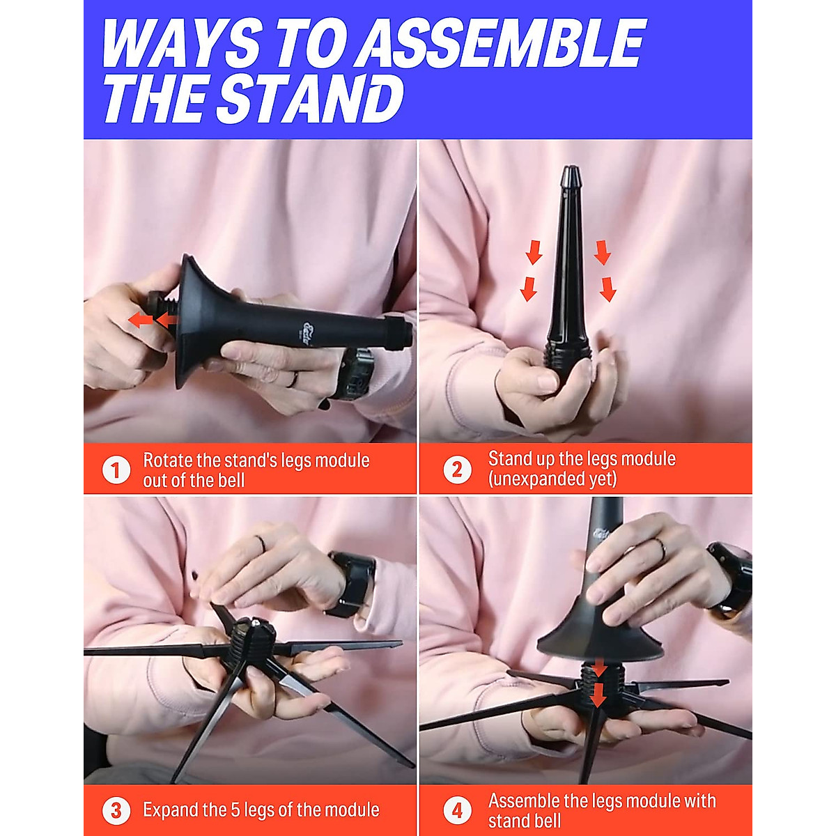 Eastar Trumpet Stand Portable Trumpet Holder Foldable Metal 5 Leg Stand for Brass Instruments EST-001