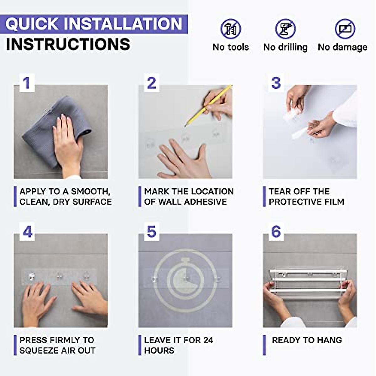 KINCMAX 2 Packs Strong Sticky Waterproof Heavy-duty Wall Adhesives Nail Free Transparent Adhesive Pad No-trace Wall Stick Adhesives Hook Strip for Shower Caddy, Kitchen Racks, Bathroom Storage Shelves