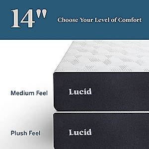 Lucid 14 Inch Full Mattress – Plush Memory Foam Mattress – Bamboo Charcoal Foam – Gel Infused – Hypoallergenic Foam Mattress– Bed-In-A-Box- CertiPUR-US Certified
