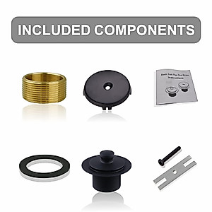 Matte Black Tub Drain and Overflow Kit with Single Hole Overflow Faceplate, Welsan Universal All Metal Lift & Turn Black Bathtub Drain Kit with Fine/Coarse Thread Conversion Twist Trim Kit Assembly