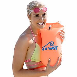 New Wave Swim Buoy (PVC 15 Liter Orange and Phone Pouch Bundle