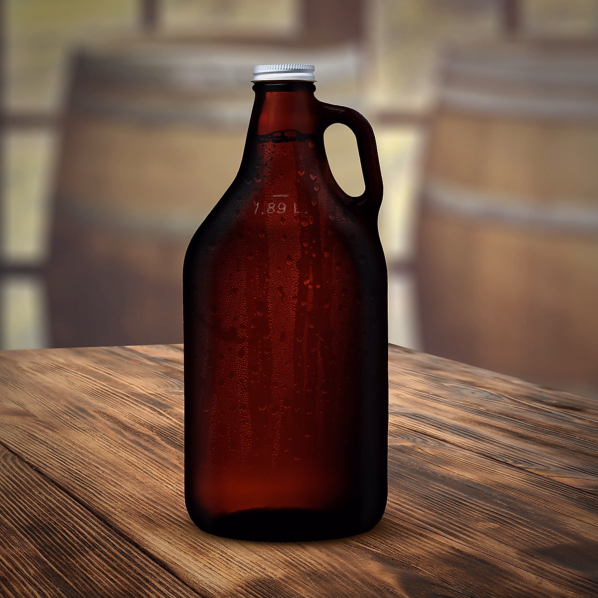 DISCOUNT PROMOS 6 Amber Glass Beer Growlers Set, 64 oz. - Screw on Lid, Sturdy, Barware - Amber