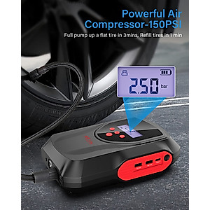 FORYOU Car Jump Starter with Air Compressor, 2000A 12-Volt Jumper Cables Jump Starter Box Car Battery Booster Pack (Up to 6-Liter Gasoline and 3-Liter Diesel Engines) Digital Screen(Black Red)