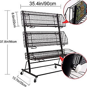 Adjustable 3-Tier Metal Wire Storage Shelf Display Rack with Wheels - Heavy Duty Organizer for Kitchen, Laundry, Bathroom, Pantry, Closet, Garage