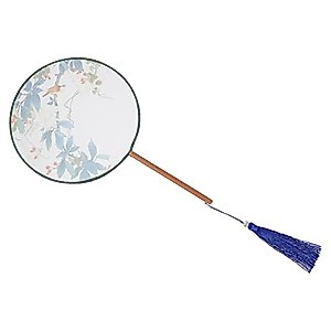 RAZZUM Chinese Fan Embroidery Wedding Fans Chinese Traditional Fruit Hand Fans for Women Hand Circular Fan Fan (Color : Blue, Size : 36X21CM)