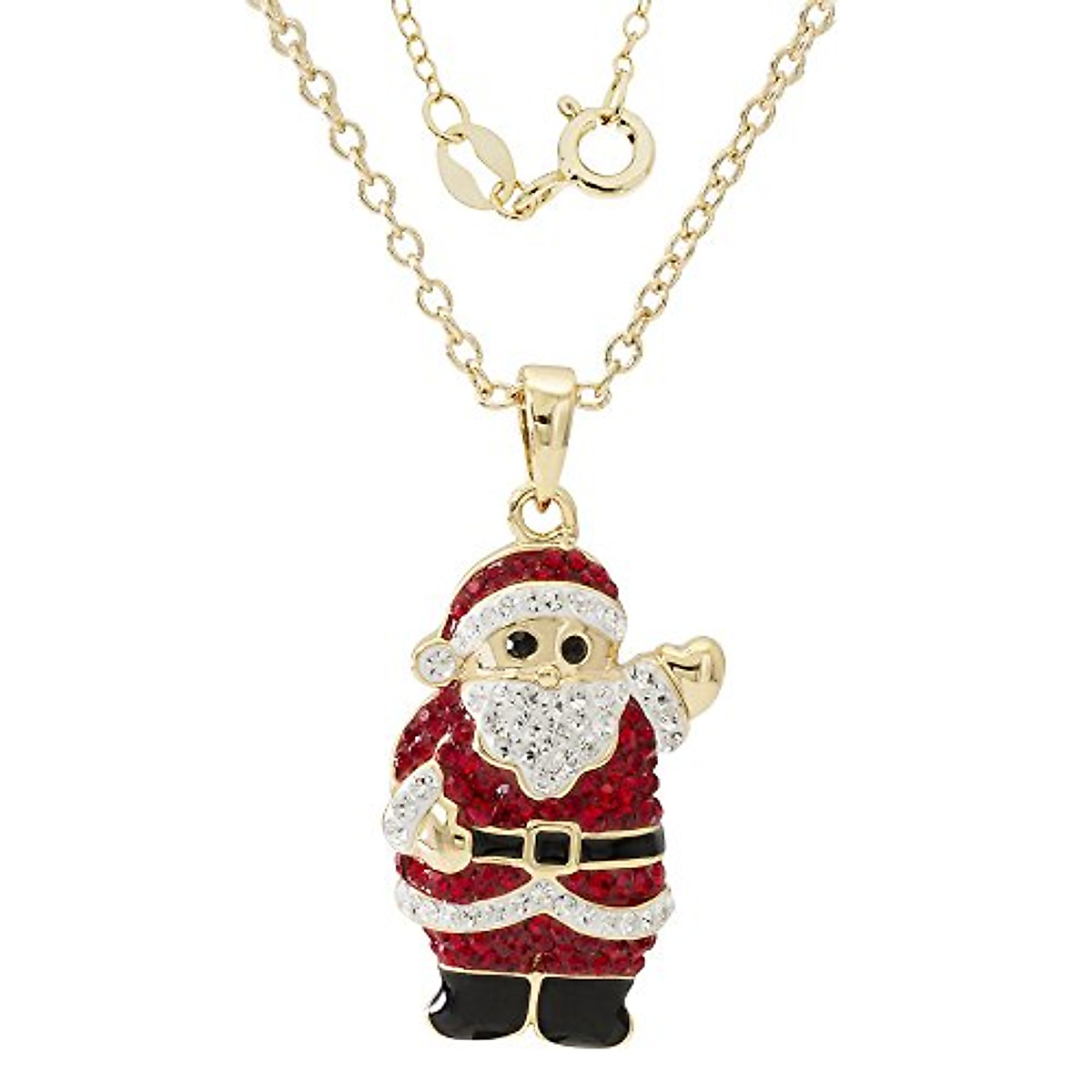 CRYSTALOGY Women's Jewelry Yellow Plated Brass Crystal Christmas Santa Fashion Pendant Necklace, 18"