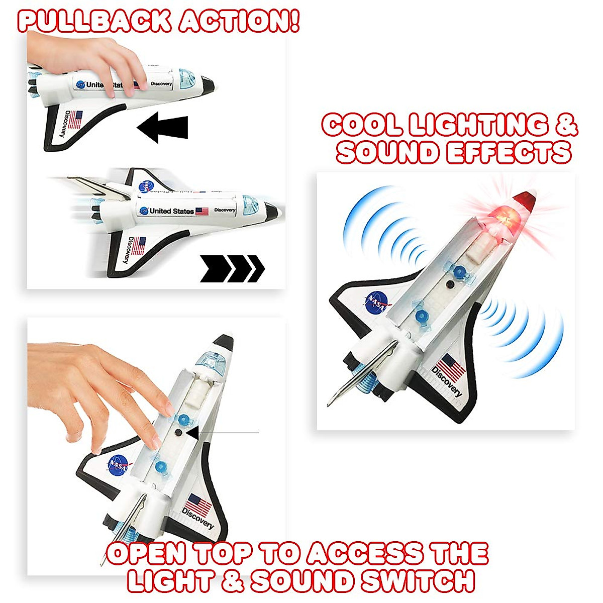 ArtCreativity Space Shuttle Toy Set with 2 Astronaut Figurines, Cool Space Toys for Kids-Diecast Metal Shuttle with Lights, Sounds and Pullback Motion, Best Space-Themed Gifts for Boys & Girls