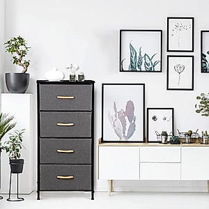 SUPER DEAL Dresser for Bedroom with 4 Storage Drawers, Fabric Chest of Drawers Storage Organizer with Wood Top and Metal Frame for Closet Living Room Hallway Entryway, 36 inch Tall Grey