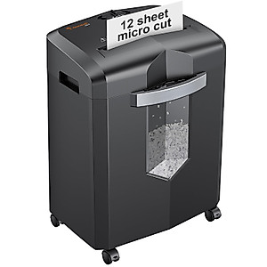 bonsaii 12-Sheet Micro Cut Shredders for Home Office, 60 Minute P-4 Security Level Paper Shredder for CD, Credit Card, Mails, Staple, Clip, with Jam-Proof System & 4.2 Gal Pullout Bin C266-B