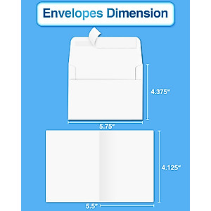 Poever Blank-Cards-and-Envelopes 60 Pack - 4 x 5.5 Folded Cardstock with A2 White Envelopes-for-Invitation, Heavyweight Blank-Note-Cards-and-Envelopes Self Seal Printable for Greeting Party Birthday