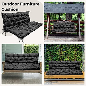 Homaisson Swing Replacement Cushion, Outside Bench Cushion with Backrest, 2-3 Seater Cushion with 8 Ties for Outdoor Furniture, 59 x 39 x 4 Inches Porch Swing Cushion Garden Bench (Black)