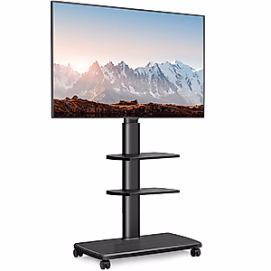 FITUEYES Rolling TV Stand, Mobile TV Cart on Wheels for 32 - 65 70 Inch Flat Screen TVs, Tall TV Floor Stand with Swivel Mount, Corner TV Stands for Bedroom, Outdoor, Home Office, Small Dorm, Black