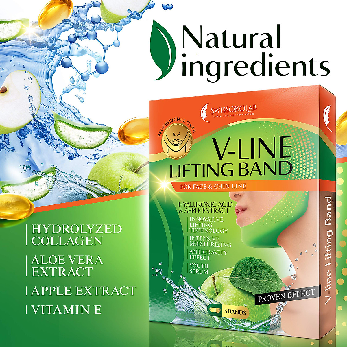 SWISSÖKOLAB V shape lifting up Face Mask Chin Up Patch Double Chin Reducer Chin Contour Tightening Firming Face Lift Tape Mask V-Line Neck Lifting Patches V Shaped Slimming Face Mask 5 pcs