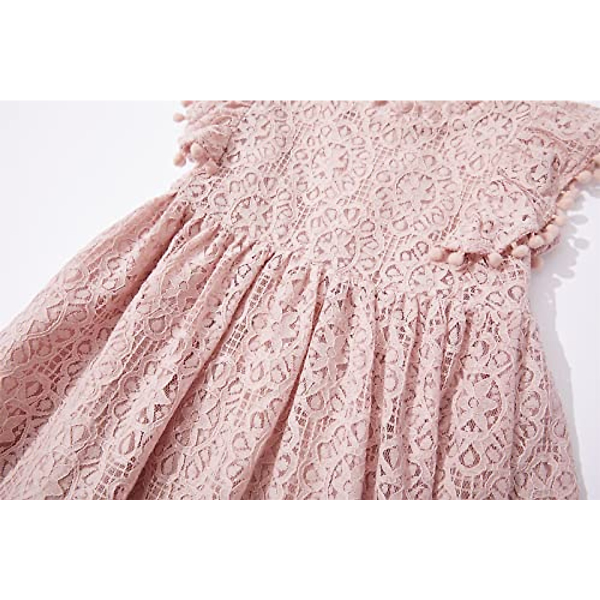 Niyage Toddler Girls Elegant Lace Pom Pom Flutter Sleeve Party Princess Dress Dusty Pink 90