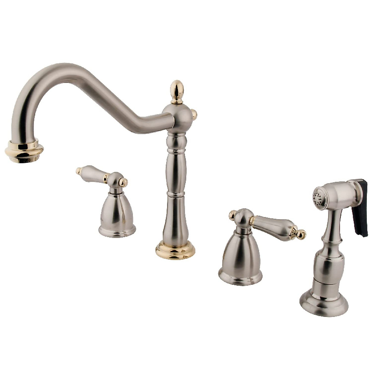 Kingston Brass KB1799ALBS Heritage 8-Inch Centerset Kitchen Faucet, Brushed Nickel and Polished Brass