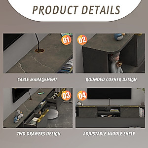Pmnianhua Floating TV Stand with 2 Drawers,63'' Wall Mounted Floating TV Shelf,Floating Shelf for Under TV,Floating TV Unit with Storage for Bedroom Living Room(Grey)