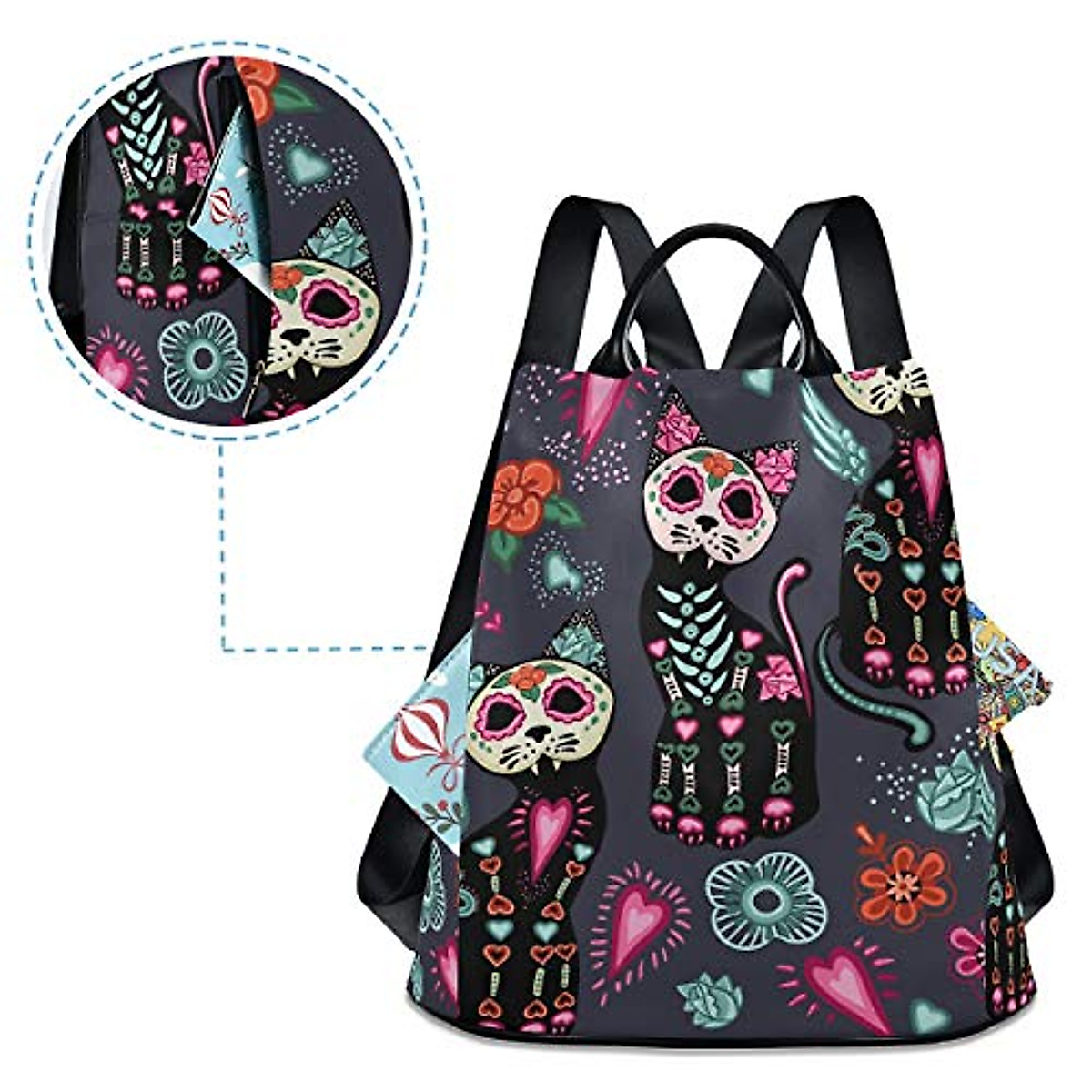 ALAZA Day of The Dead Colorful Cat Skull Backpack Purse for Women Anti Theft Fashion Back Pack Shoulder Bag