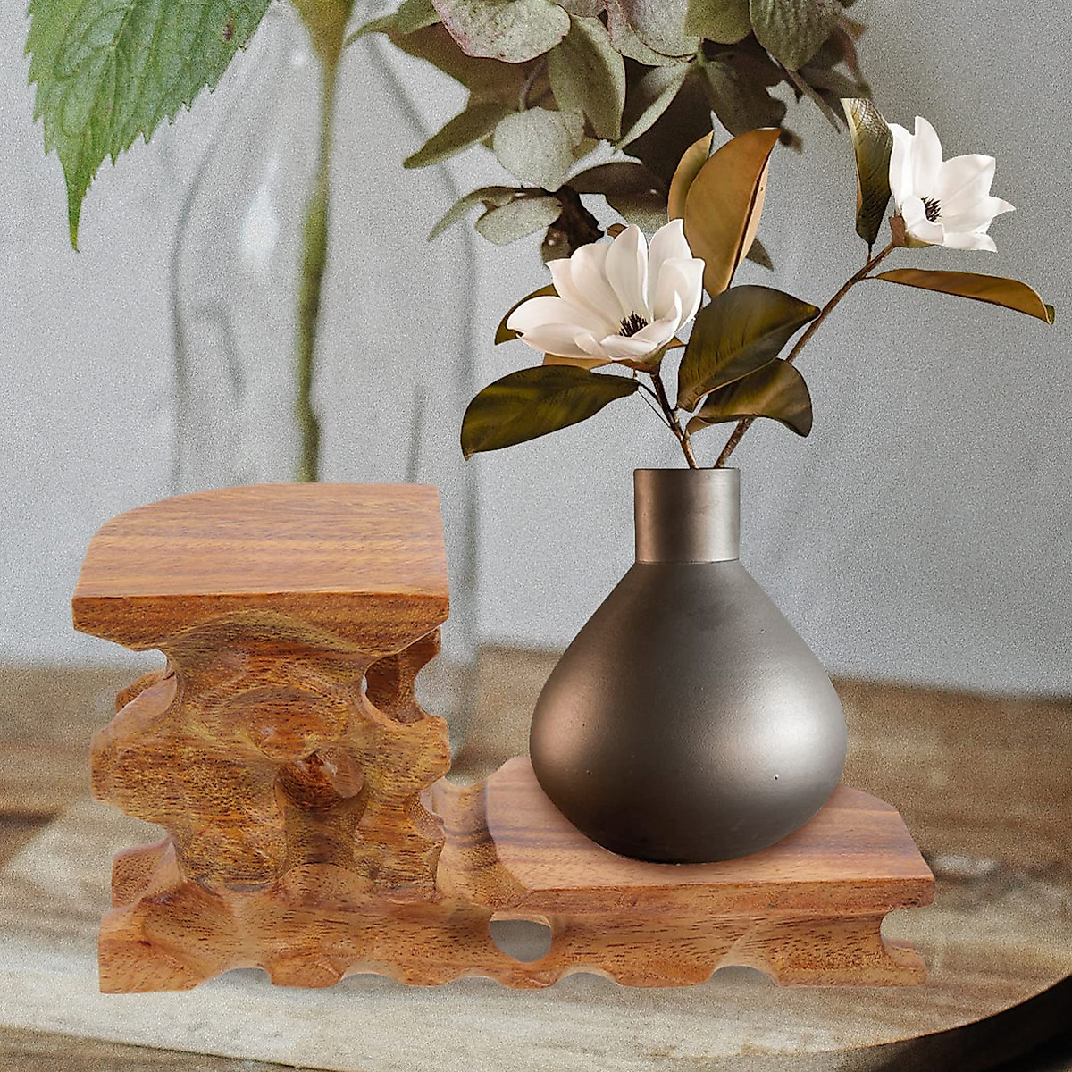 Abaodam flower pot ornament base plant trays for pots wood Planter Stands flower pot rack plant saucers wooden planter risers plant stand buddha statue wooden base Green