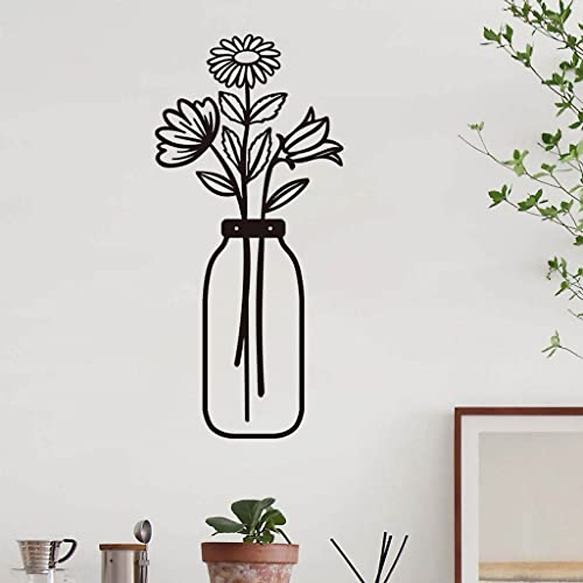 balikha Iron Flowers Ornament Qmetalart Hanging Decorations Vase Statue Figurines Modern Home Bathroom Garden Fence Decor Gift - 406x190x1.8mm