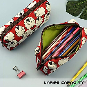 LParkin Sheep Canvas Pencil Case Kawaii Pen Bag Pouch Stationary Case Makeup Cosmetic Bag Gadget Box(Sheep)