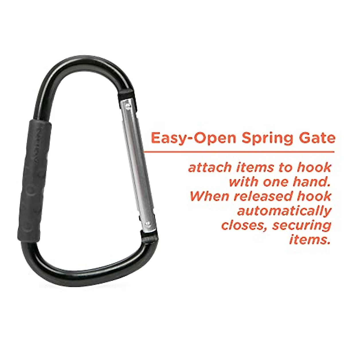 Nuby Large Handy Hook Carabiner Stroller Clip with Textured Soft Grip - Black