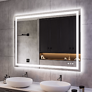 ISKM 48''x36'' LED Bathroom Mirror with Lights - Front and Backlit Lighted Bathroom Vanity Mirror Wall Mounted, Defog, Dimmable, Tempered Glass, Shatterproof, ETL Listed (Horizontal/Vertical)