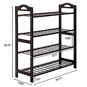 ZKTYQUIHE Bamboo 16-Pairs 4-Tier Shoe Rack, Wooden Shoe Shelf Storage Organizer, for Entryway, Hallway, and Closet Shoe Stand Wooden Stackable Shoe Shelf Shoe Storage Organizer