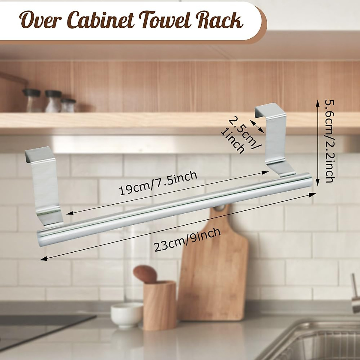 IBEQUEM 4Pcs Towel Rack for Cabinet, Stainless Steel Over Cabinet Towel Rack, Adjustable Kitchen Towel Holder, Towel Bar Holder for Universal Fit on Kitchen Bathroom Over Cabinet Cupboard (Silver)