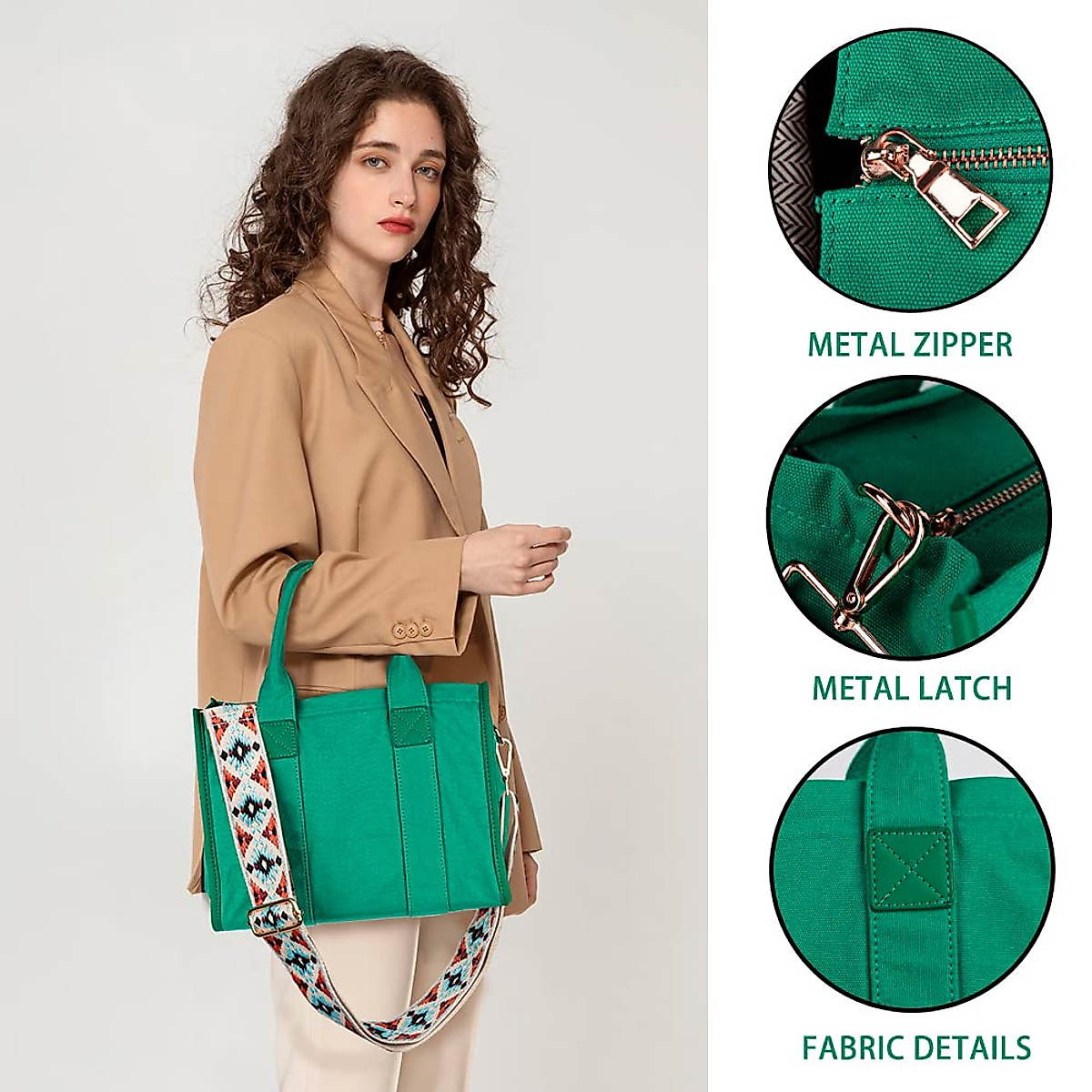 Canvas Tote Bag for Women Top Handle Handbag Crossbody Tote Bag for Women Canvas Tote Bag with Zipper Trendy Shoulder Bag Everything Tote Bag with Adjustable Strap