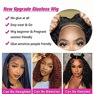 Srakuw Wear and Go Glueless Wigs Human Hair Pre Plucked Pre Cut Lace Front Wigs for Black Women 180% Density Water Wave Bob Wig Human Hair Curly Wig (14 Inch)