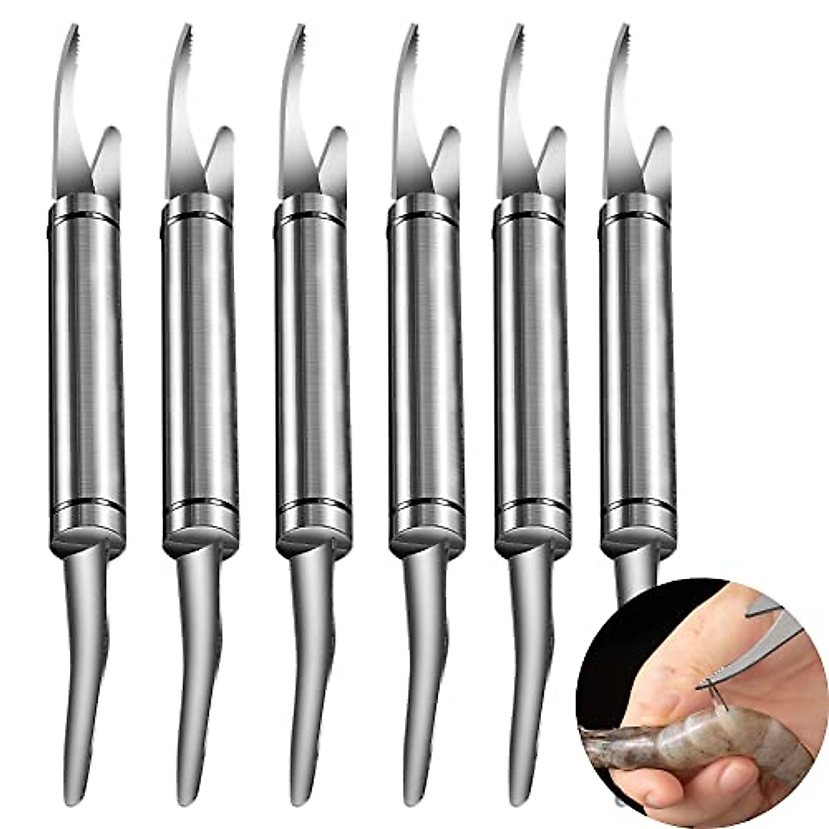 (6PCS) 5 in 1 Multifunctional Shrimp Line Fish Maw Knife, Stainless Steel Shrimp Peeler and deveiner tool, fish scaler remover, double-headed Multipurpose Shrimp Cleaner Knife for Home Kitchen