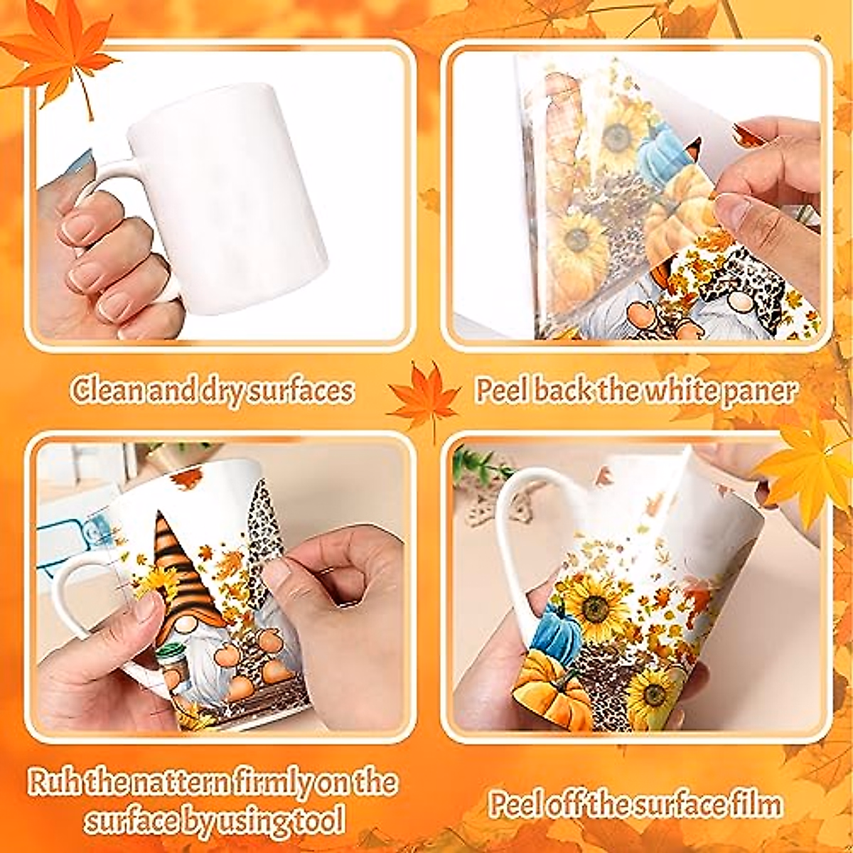 Cysincos 9 Sheets Waterproof Glass Cups UV DTF Transfer Stickers DIY Decals Rub on Transfers for Wood Furniture Craft (Thanksgiving Day-9pcs)